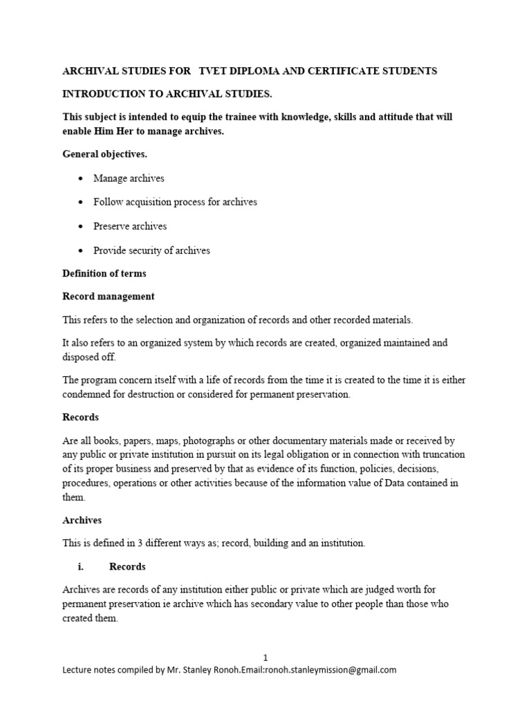 Archival - Studies - Notes - Stanley | PDF | Mail | Surveying