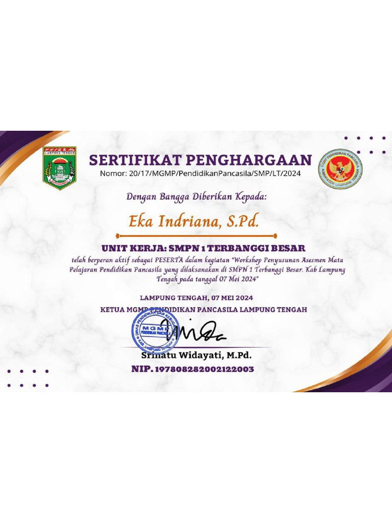 Sertifikat MGMP Pendidikan Pancasila | PDF