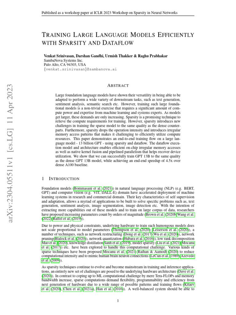 Training Large Language Models Efficiently With Sparsity and Dataflow | PDF | Computer ...