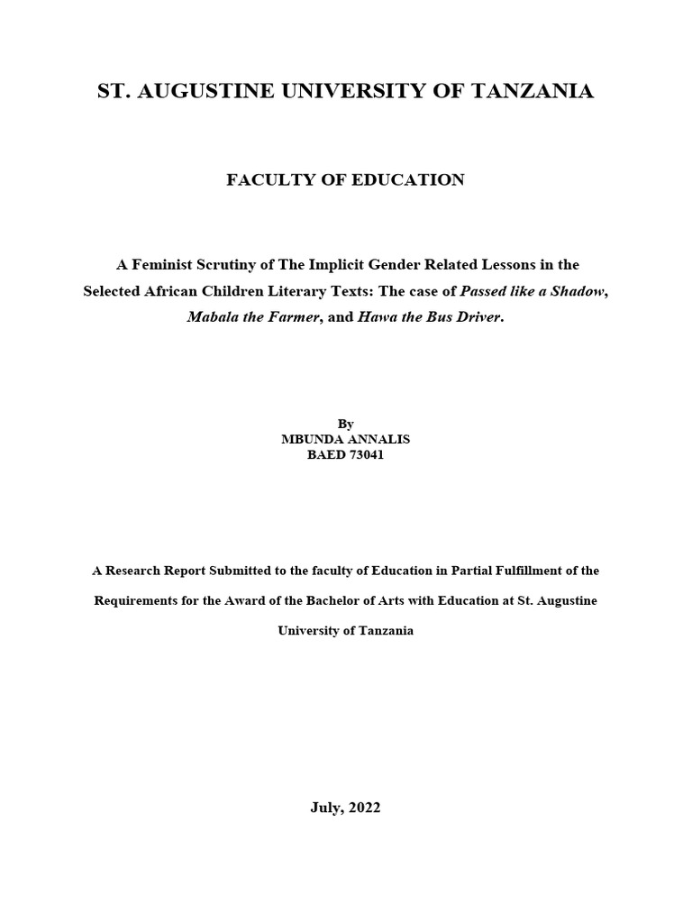 Annalis O. Mbunda Research | PDF | Feminism | Gender Studies