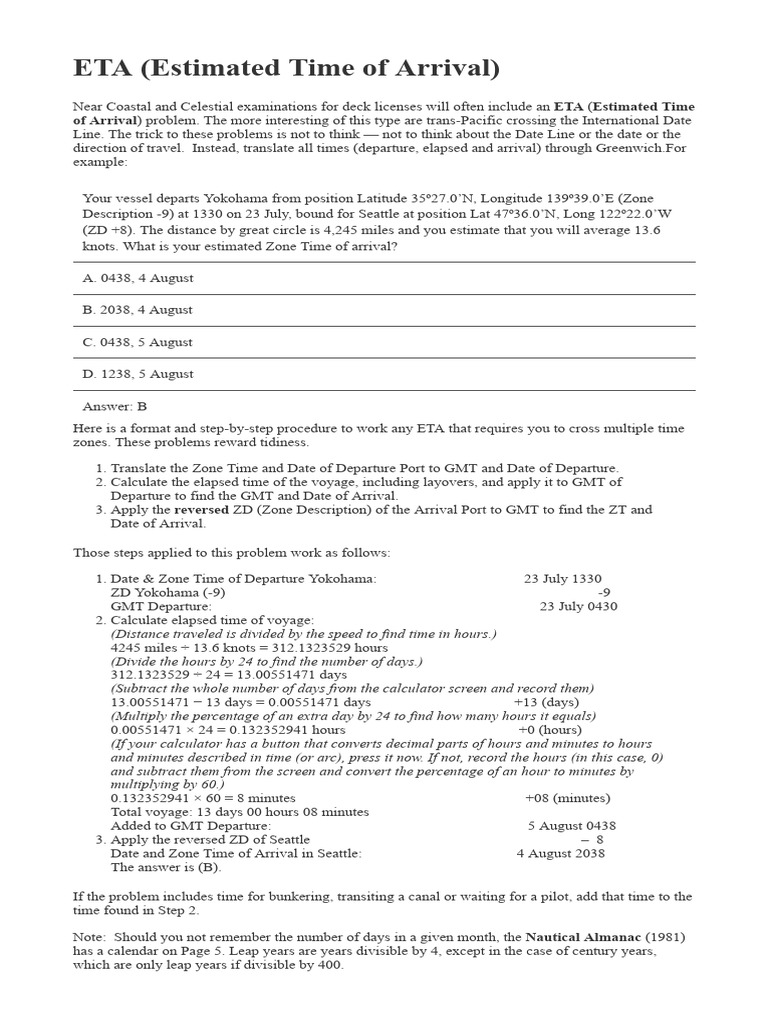 ETA (Estimated Time of Arrival) | PDF | Greenwich Mean Time