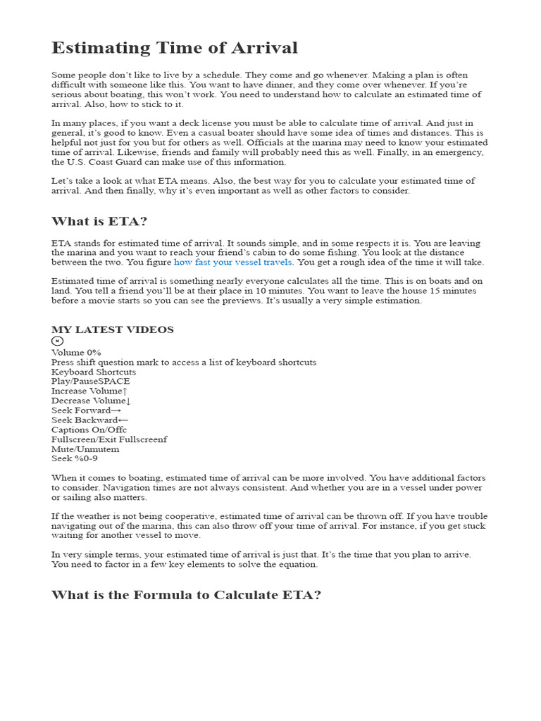 Calculating Estimated Time of Arrival | PDF | Speed
