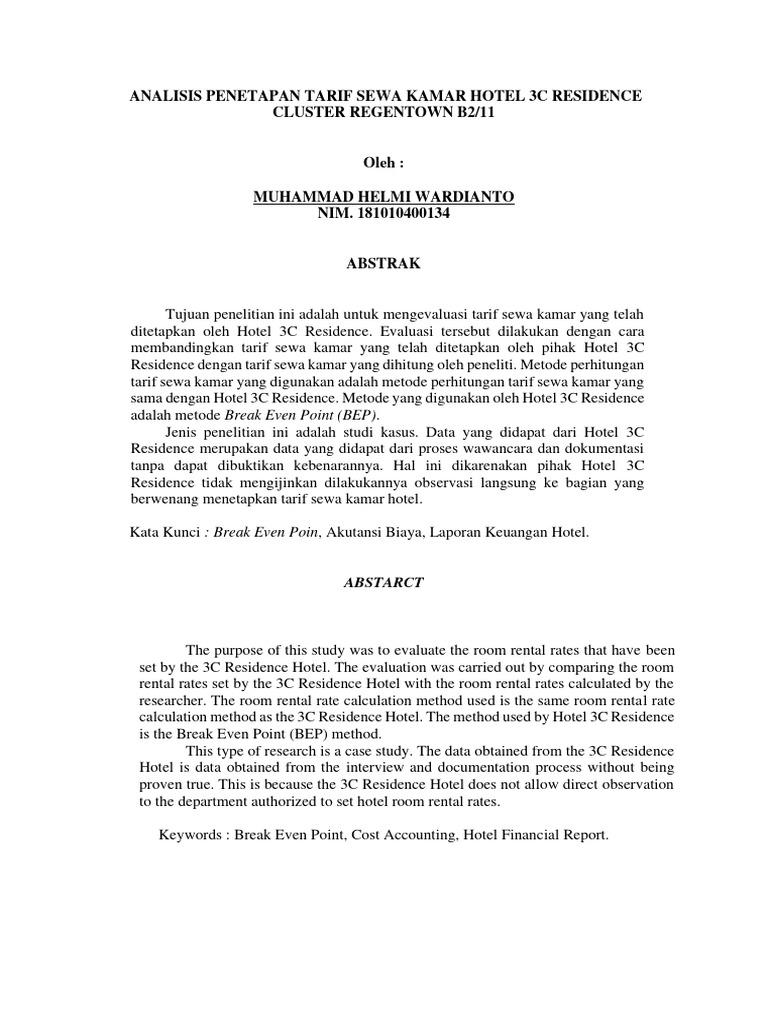 Evaluasi Tarif Sewa Hotel 3C | PDF
