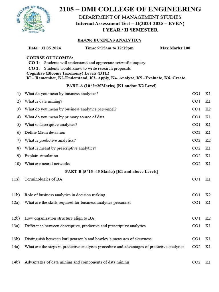 Iat 2 Ba | PDF | Analytics | Predictive Analytics