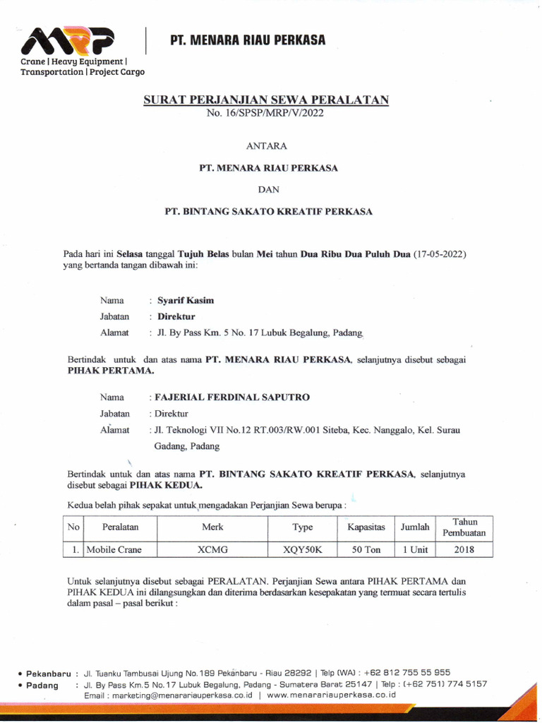 Surat Dukungan Crane Polklinik Solsel | PDF