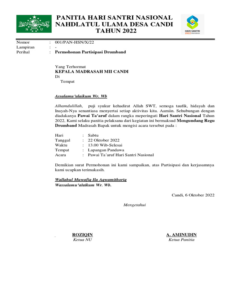 SURAT Permohonan Drumband | PDF