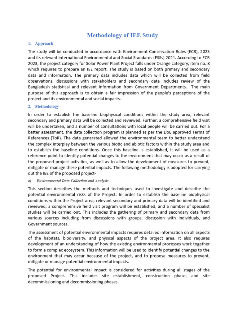 IEE Methodology for Solar Power Project | PDF | Risk Assessment | Risk