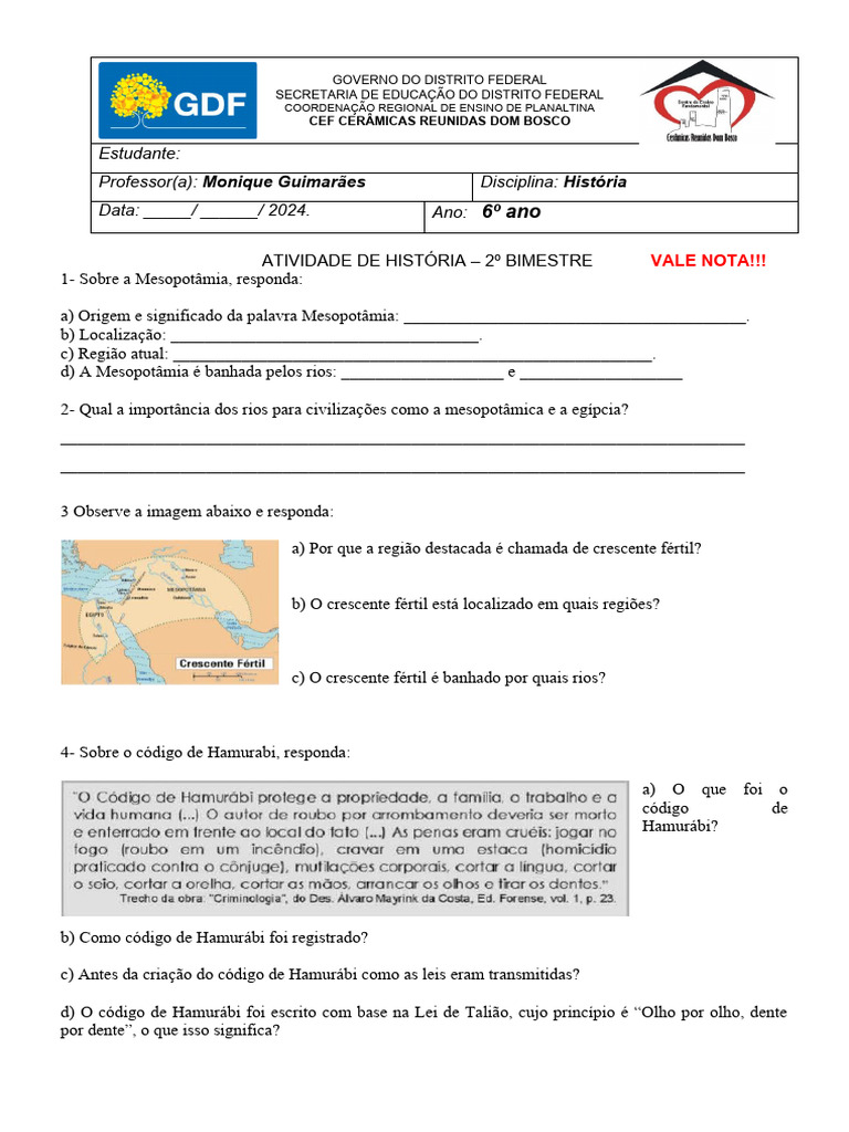 6º Ano 2º BIM HIST | PDF | Mesopotâmia | Assíria