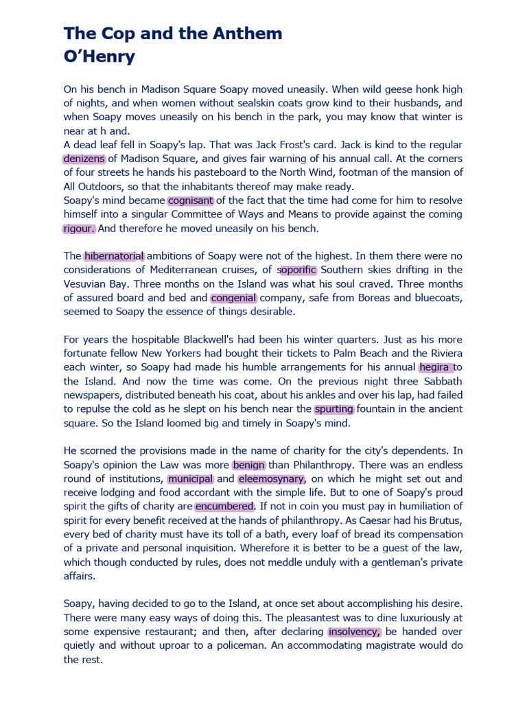 The Cop and The Anthem (Story) | PDF