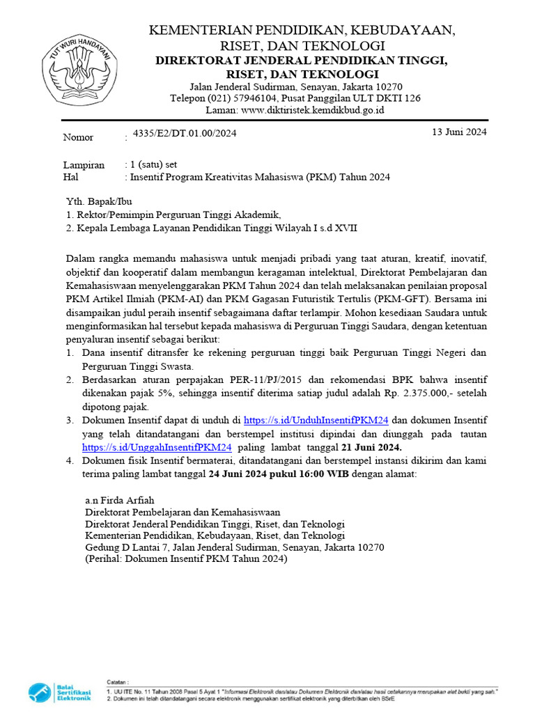 Pengumuman PKM Skema Insentif 2024 | PDF | Teknologi & Rekayasa