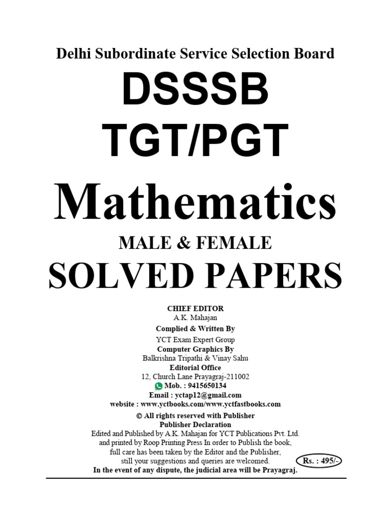 DSSSB TGTPGT Mathematics Male & Female Solved Papers | PDF | Mathematical Objects | Mathematics