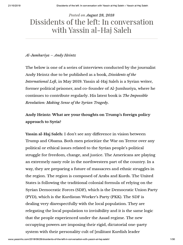 Dissidents of The Left - in Conversation With Yassin Al-Haj Saleh ...
