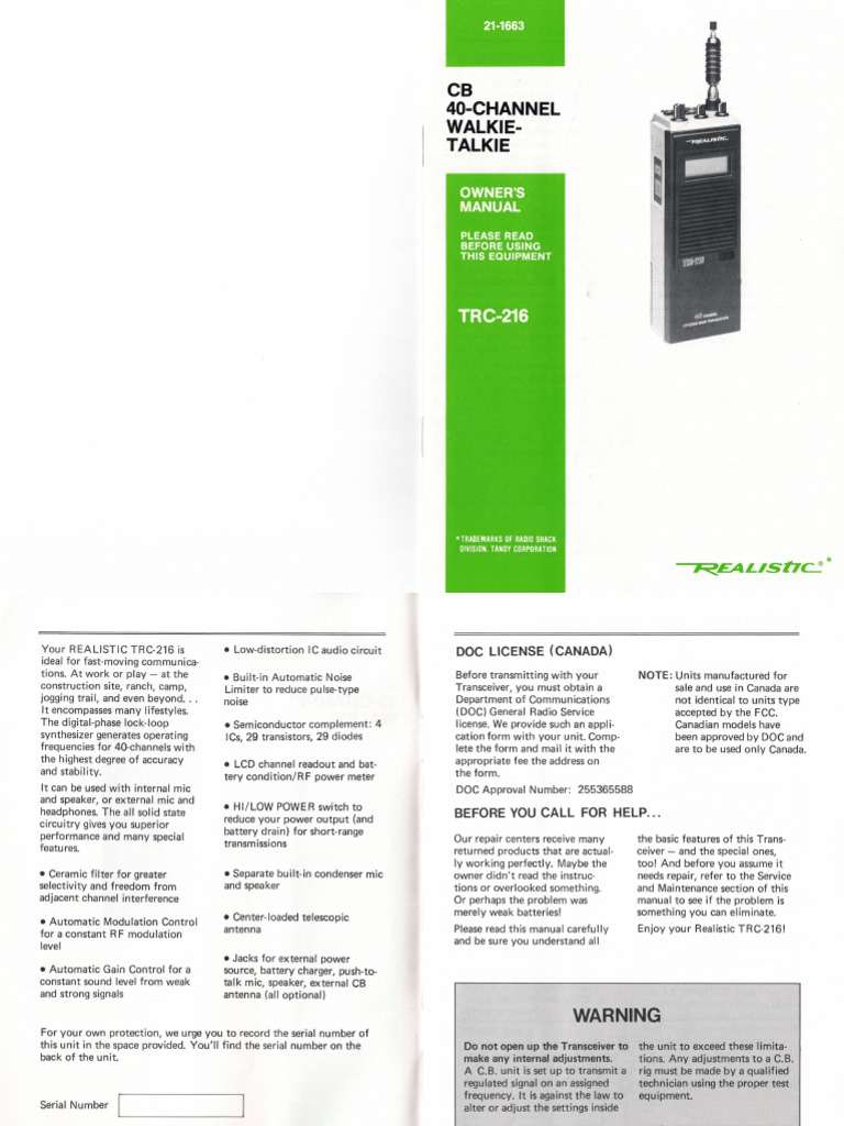 Realistic TRC_216 - CB 40-channel walkie-talkie - 21-1663 - EN | PDF