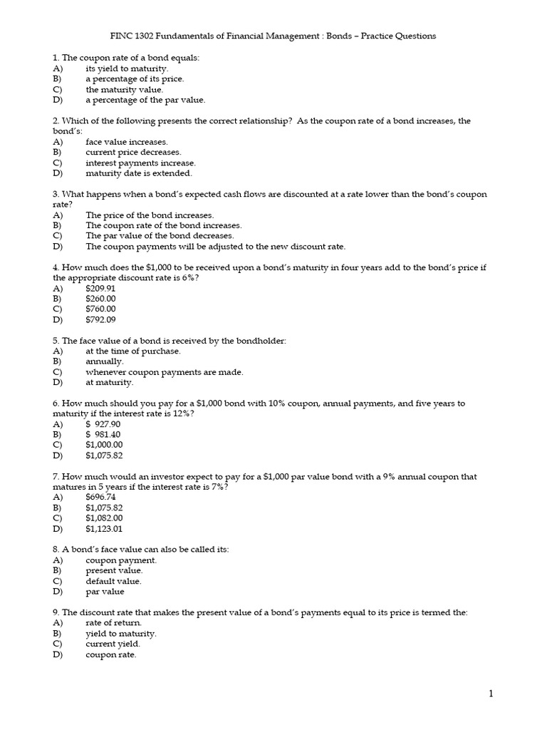 Bonds - Practice Questions | Download Free PDF | Bonds (Finance ...