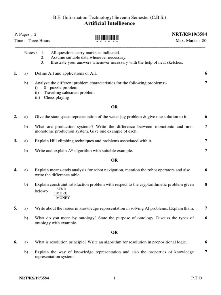 IT 6th sem AI pyq paper | PDF | Knowledge Representation And Reasoning | Artificial Intelligence