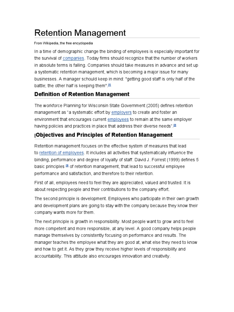 Definition of Retention Management | PDF | Employee Retention | Employment
