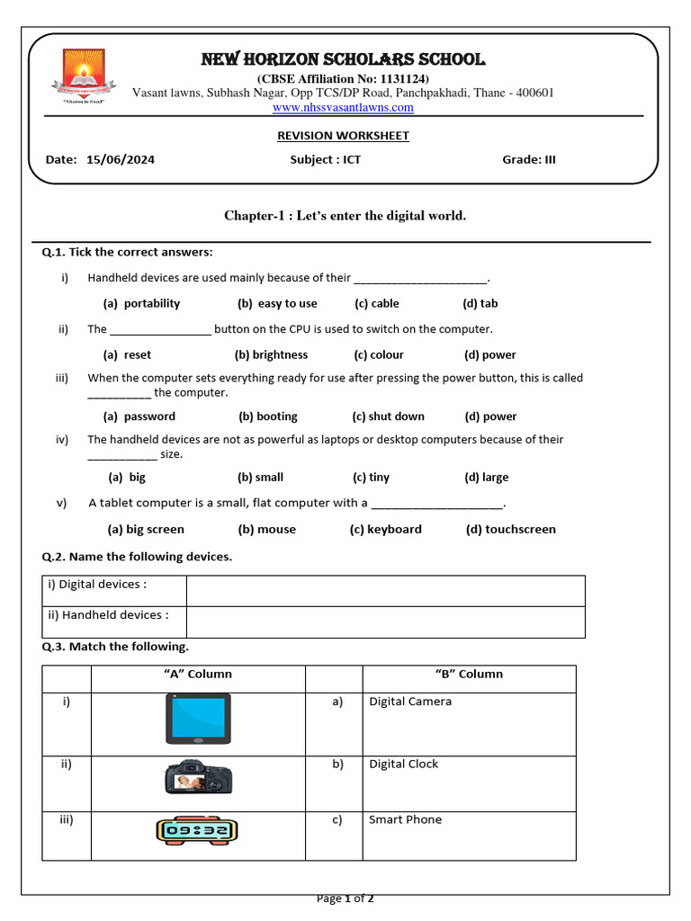 Grade 3 ICT Revision Worksheet | PDF | Mobile Device | Laptop