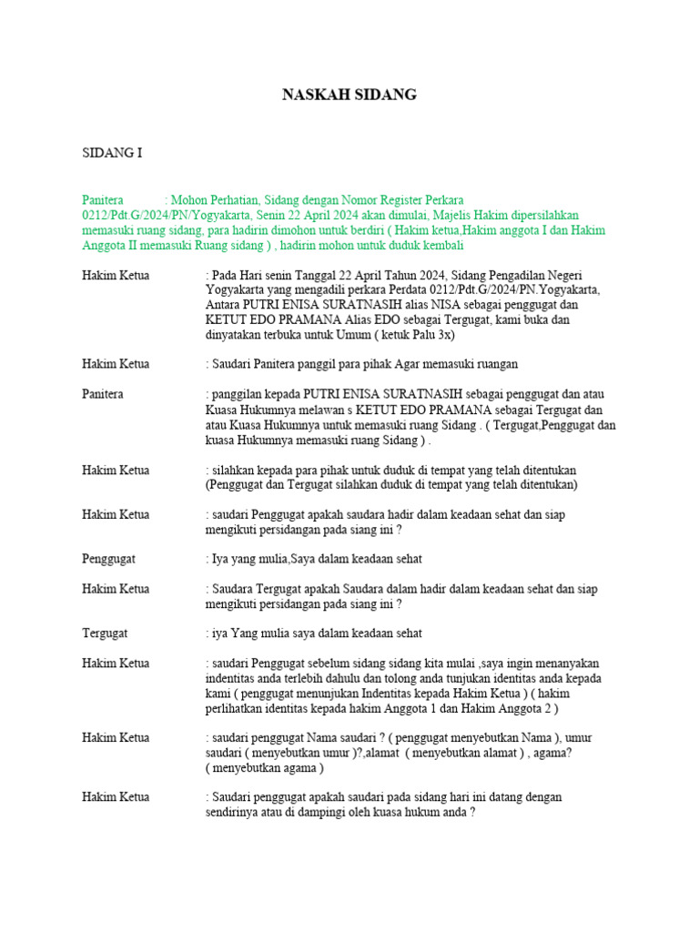 Skenario Sidang Perdata | PDF | Hukum