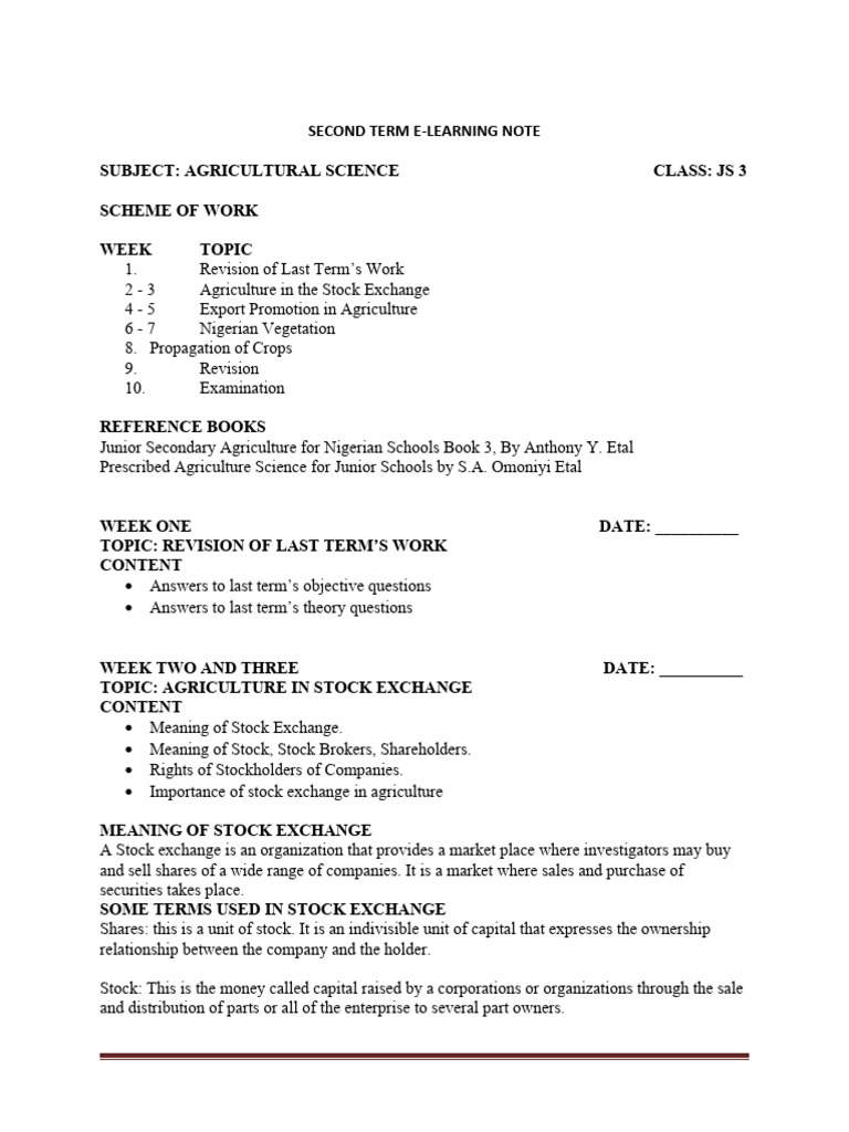 SECOND TERM JSS3 Agricultural Science | PDF | Stocks | Grafting