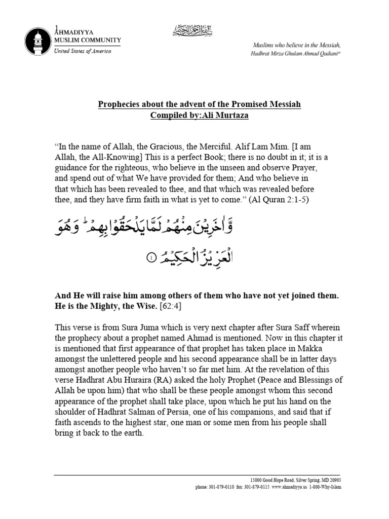 Prophecies Advent Promised Messiah | PDF | Messiah | Religious Belief ...