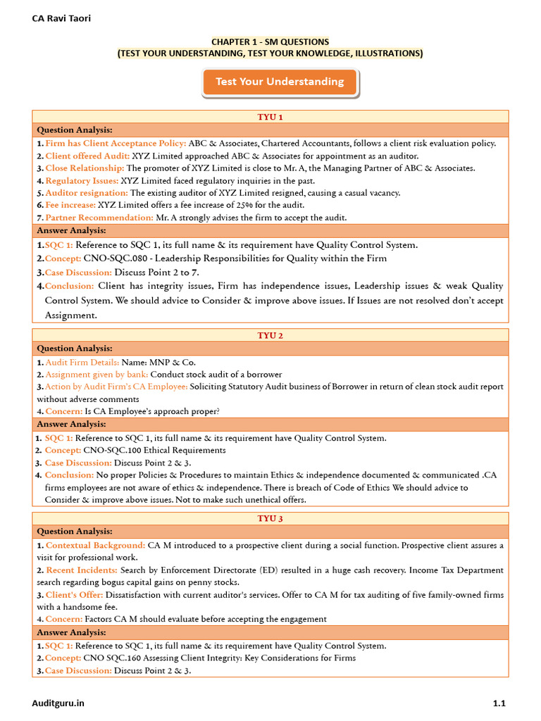 CH 01 Quality Control (SM Questions) | PDF | Audit | Auditor's Report
