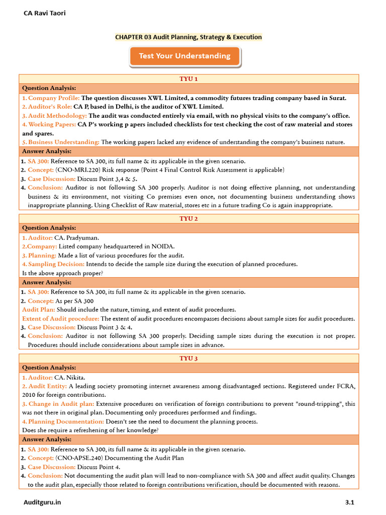 CH 03 Audit Planning, Strategy & Execution SM Questions | PDF | Audit | Financial Audit