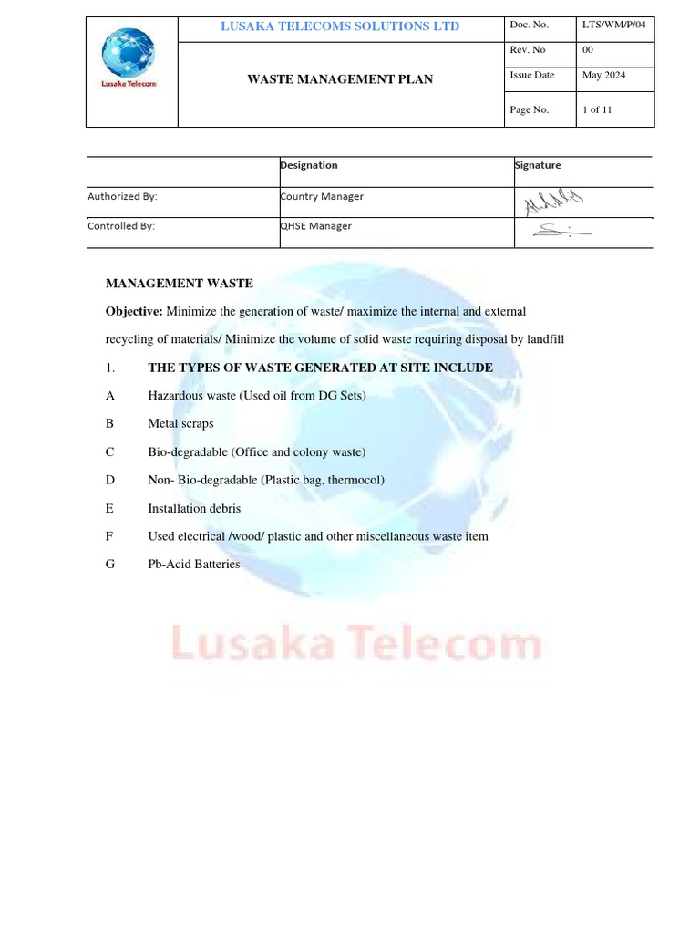 Waste Management Plan | PDF | Waste | Waste Management