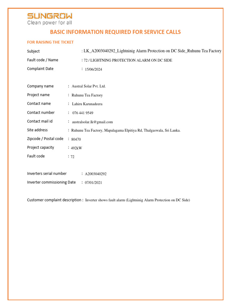 Service Call Ticket Details | PDF | Technology & Engineering