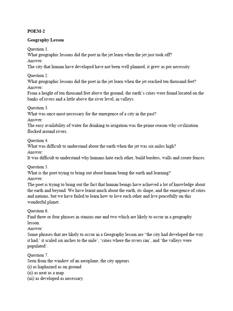 Poem 2 Geography Lesson | PDF | Geography