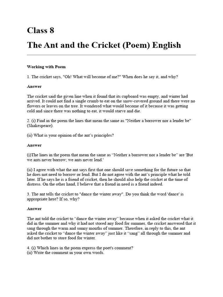 Poem 1 The Ant and The Cricket | PDF | Language Arts & Discipline