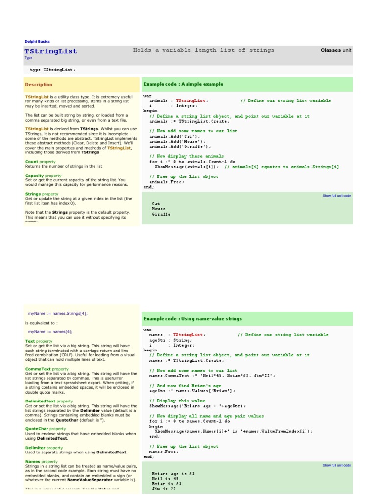 Delphi Basics Tstringlist Command Pdf String Computer Science Method Computer Programming 8998