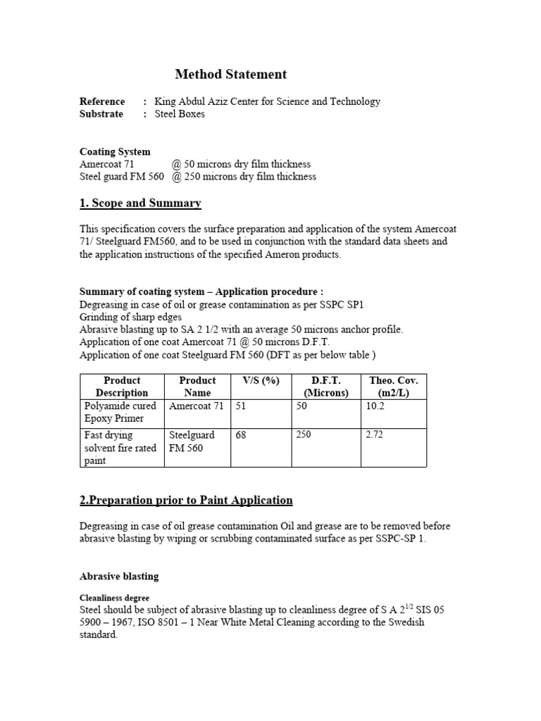Method Statement KACKC Steelguard MIDESCO | PDF | Paint | Materials
