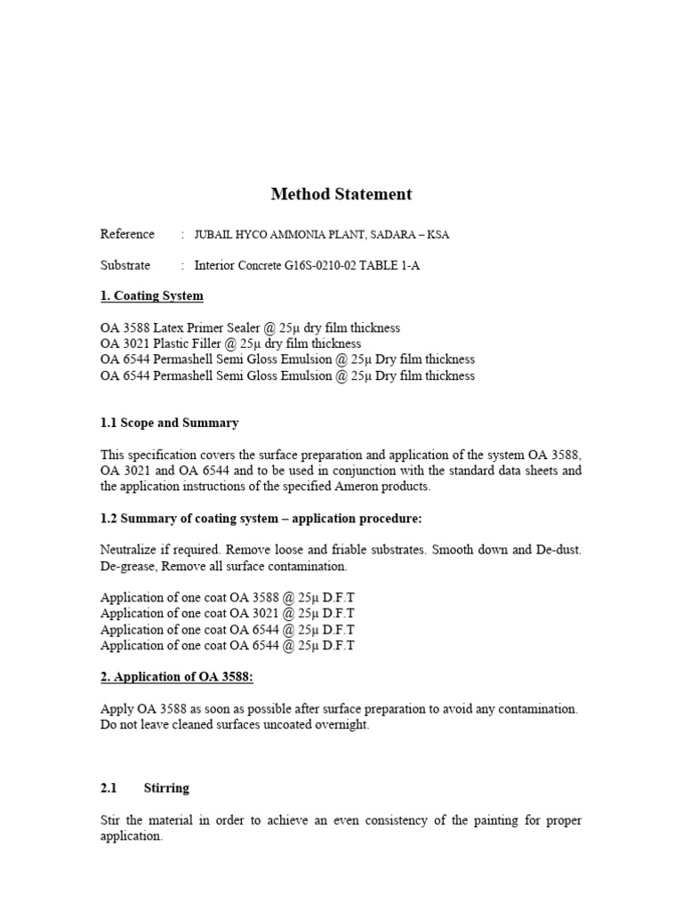 Method Statement Intterior Concrete SADARA CCC | PDF | Paint | Building Engineering