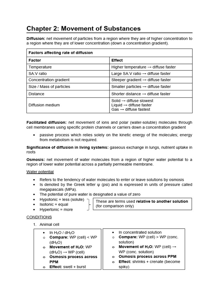 Chapter 3 - Movement of Substances | PDF | Vacuole | Diffusion