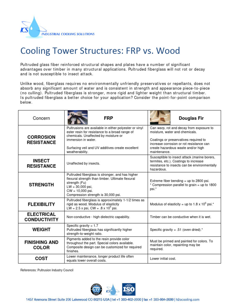 FRP Vs Wood Materials Cooling Tower | PDF | Fiberglass | Fibre ...