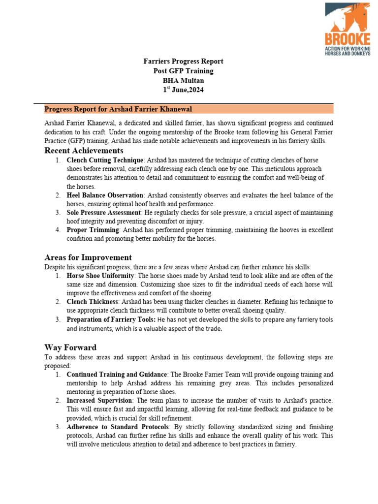Farriers Progress Report Multan May | PDF | Horses