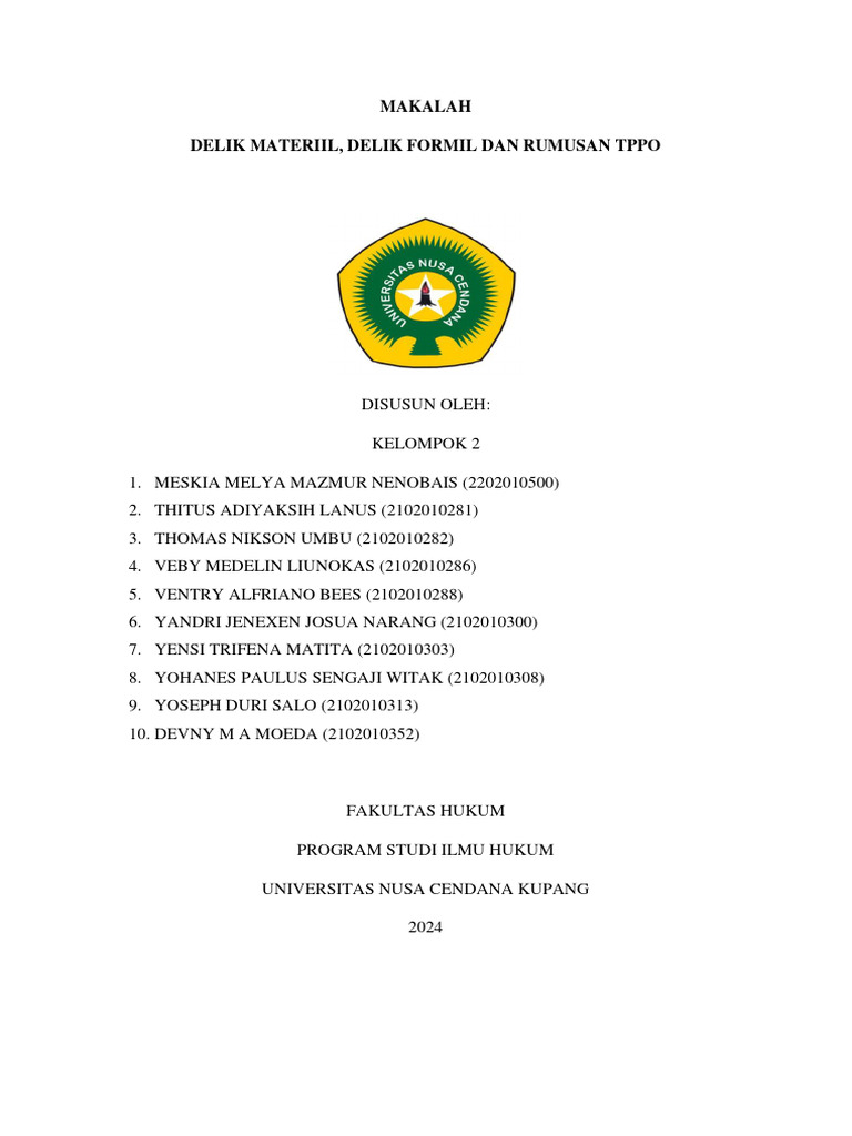 Delik Materiil dan Formil TPPO | PDF | Ilmu Sosial