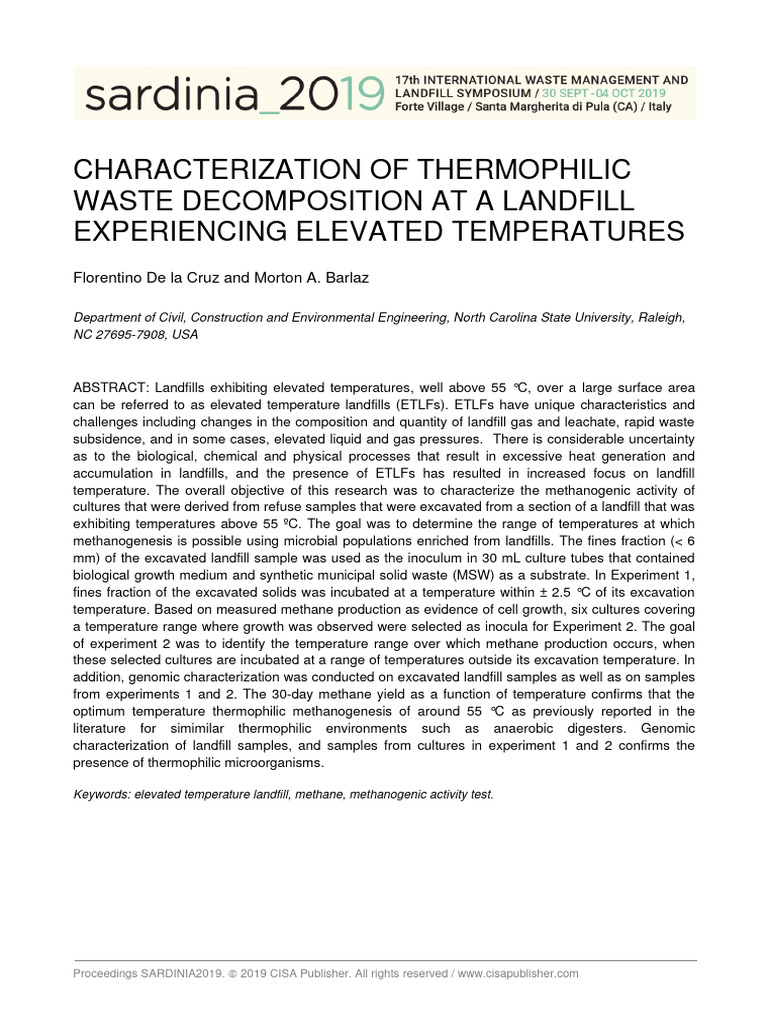 De La Cruz, 2019 - Characterization of Thermophilic Waste Decomposition at A Landfill ...