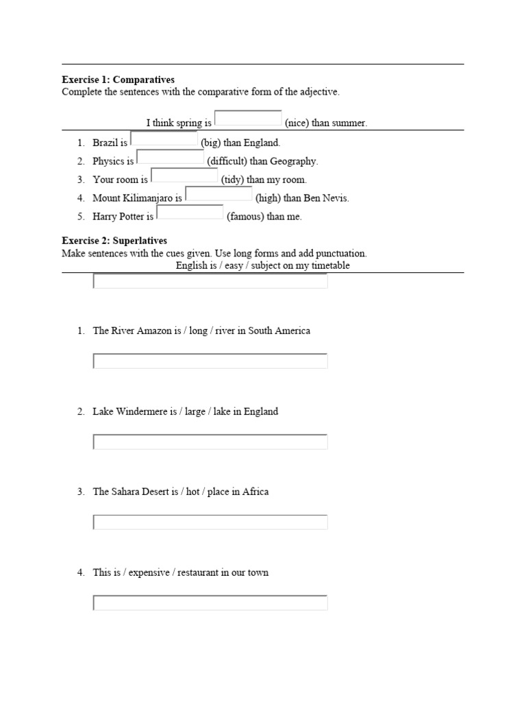 Comparatives and Superlatives Exercises | PDF | Earth Sciences