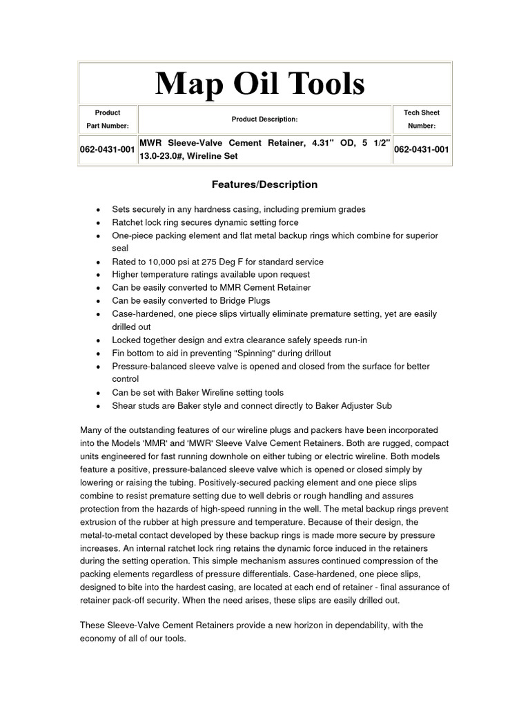 Cement Retainer | PDF | Casing (Borehole) | Pressure