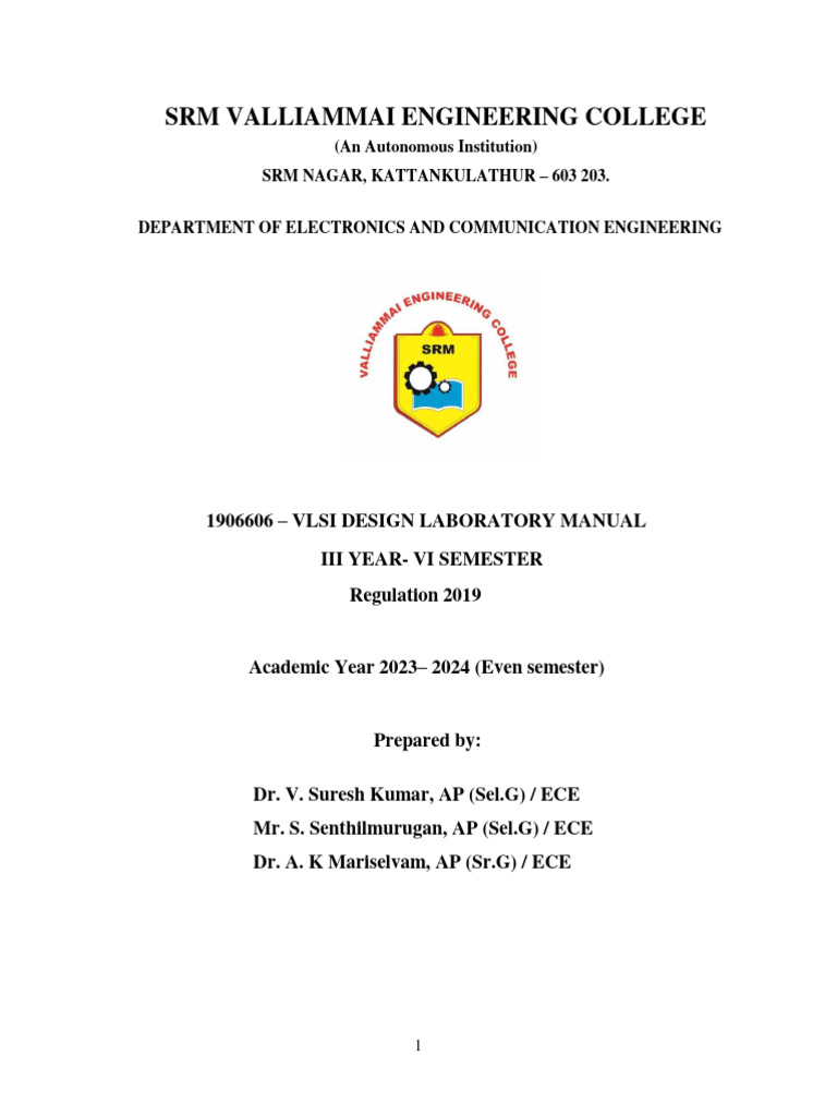 VLSI Design Lab Manual | PDF | Logic Gate | Logic Synthesis