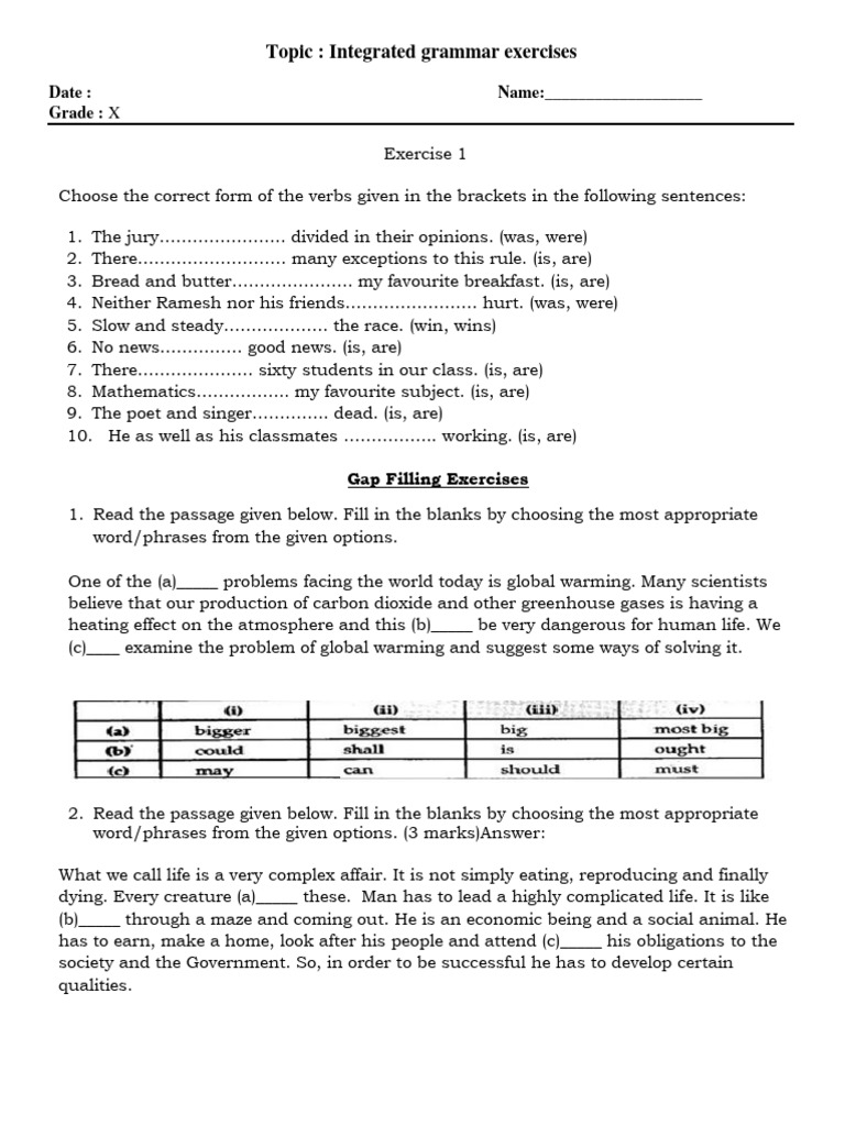 Integrated grammar worksheet for AG (3) | Download Free PDF | Climate ...