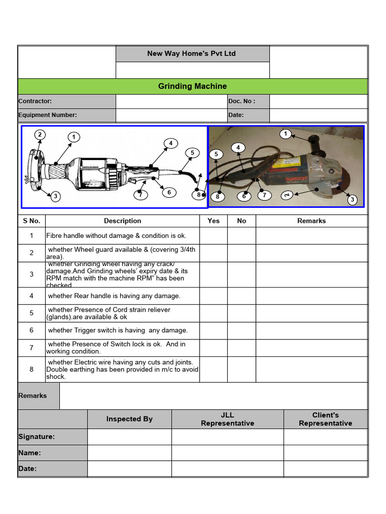 Grinding Machine HSE Checklist | PDF