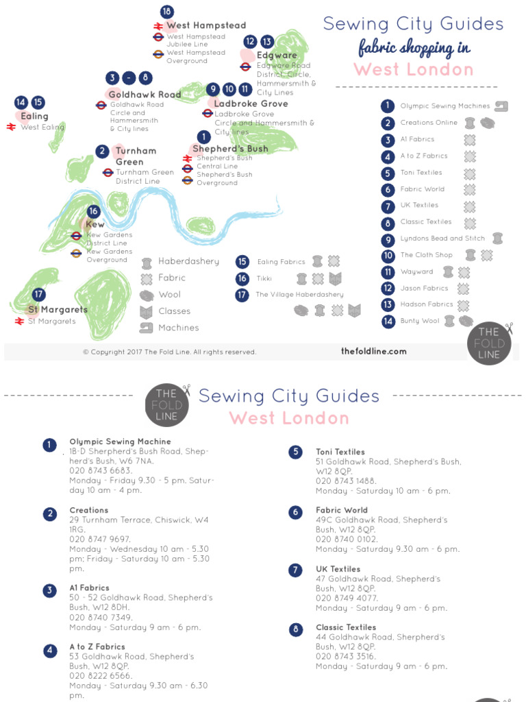West London Sewing Map Fabric Shopping The Fold Line | PDF | Sewing ...