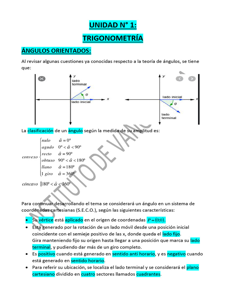 Mat Unidad 1 Trigonometria Angulos Orientados | PDF