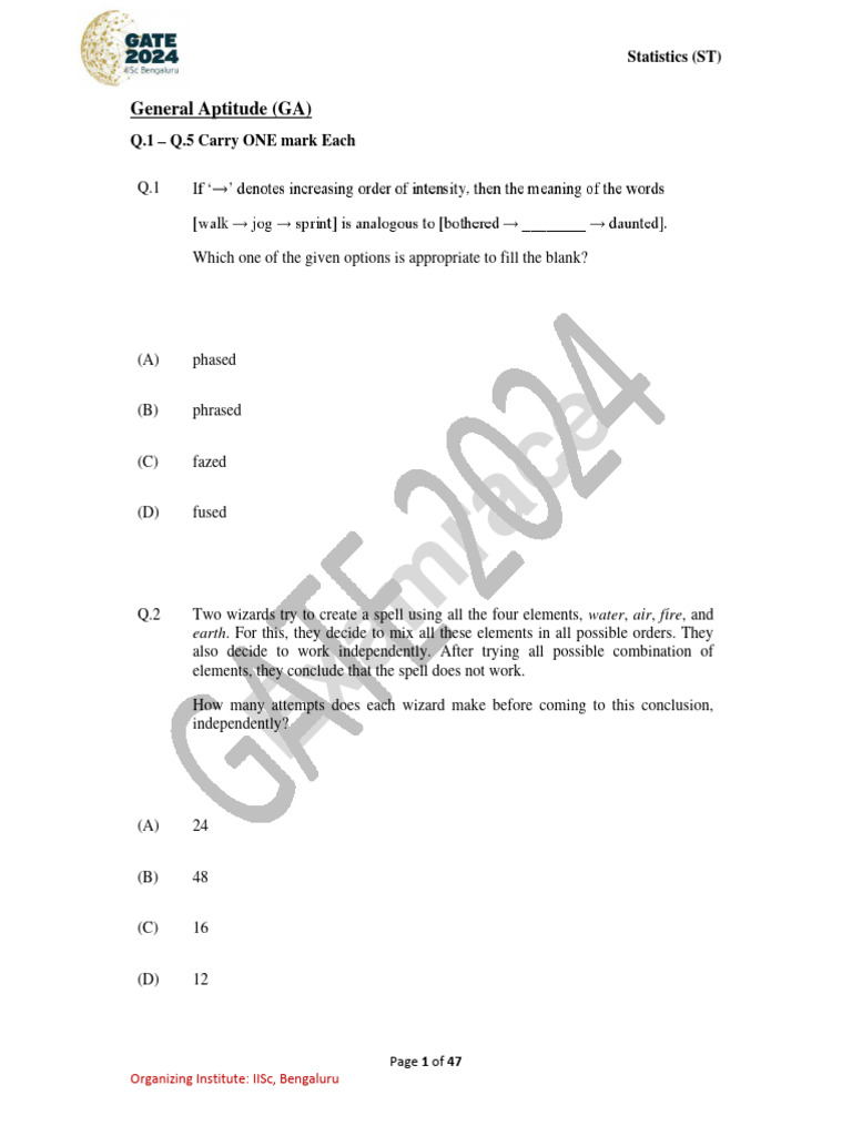 GATE Statistics 2024 | PDF | Type I And Type Ii Errors | Statistical ... GATE Statistics 2024 | PDF | Type I And Type Ii Errors | Statistical ...
