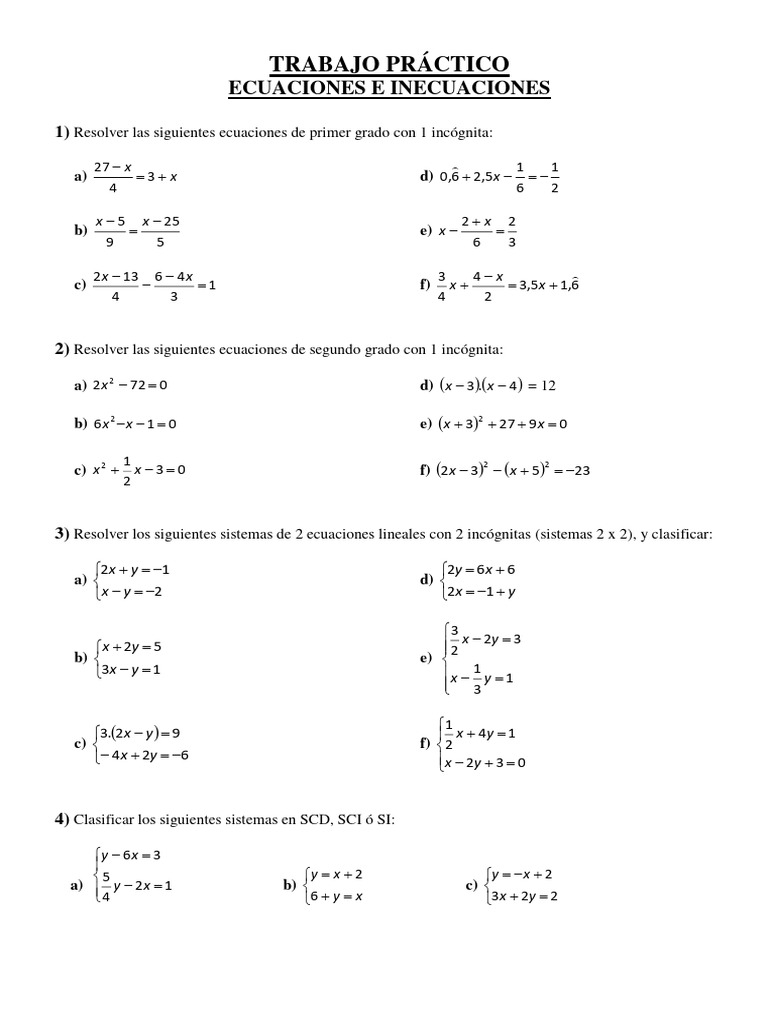 Mat Unidad 4 Ecuaciones e Inecuaciones - 4 | PDF | Conceptos ...