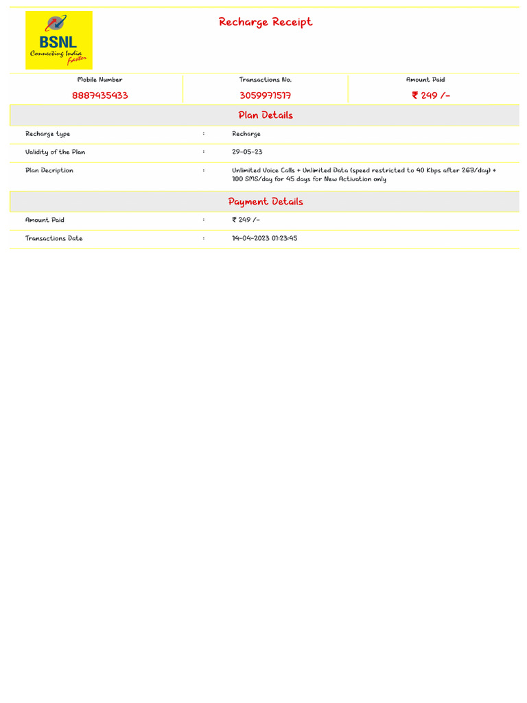 BSNL Receipt | PDF