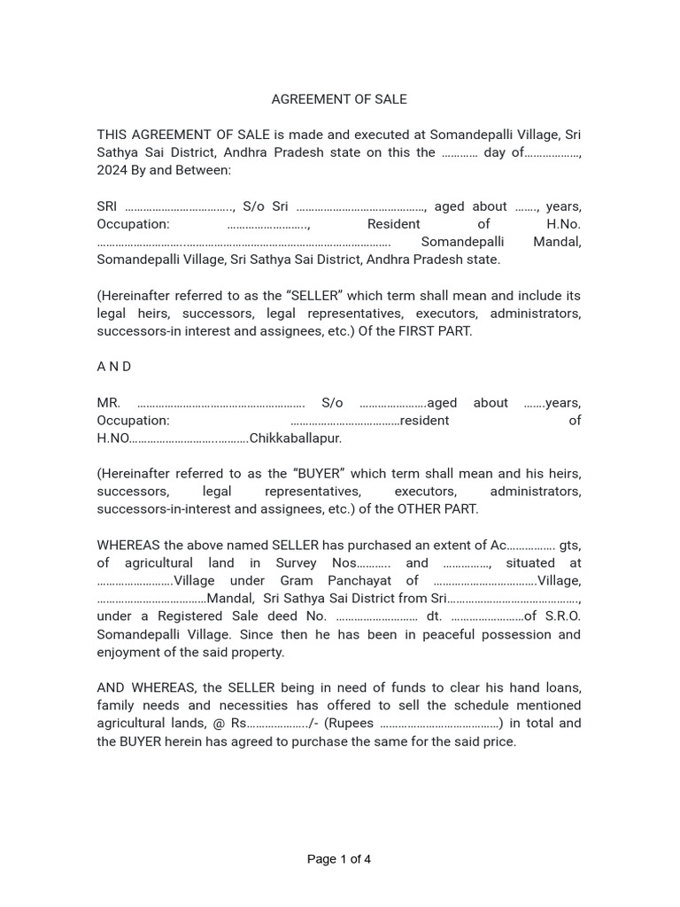 Agricultural Sale Agreement Template | PDF | Sales | Deed